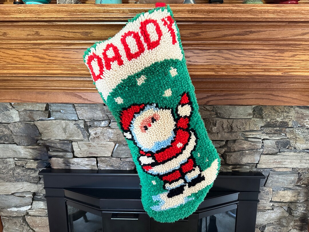 Beautiful, Finished Vintage XL Latch Hook Christmas Stocking for "daddy ...