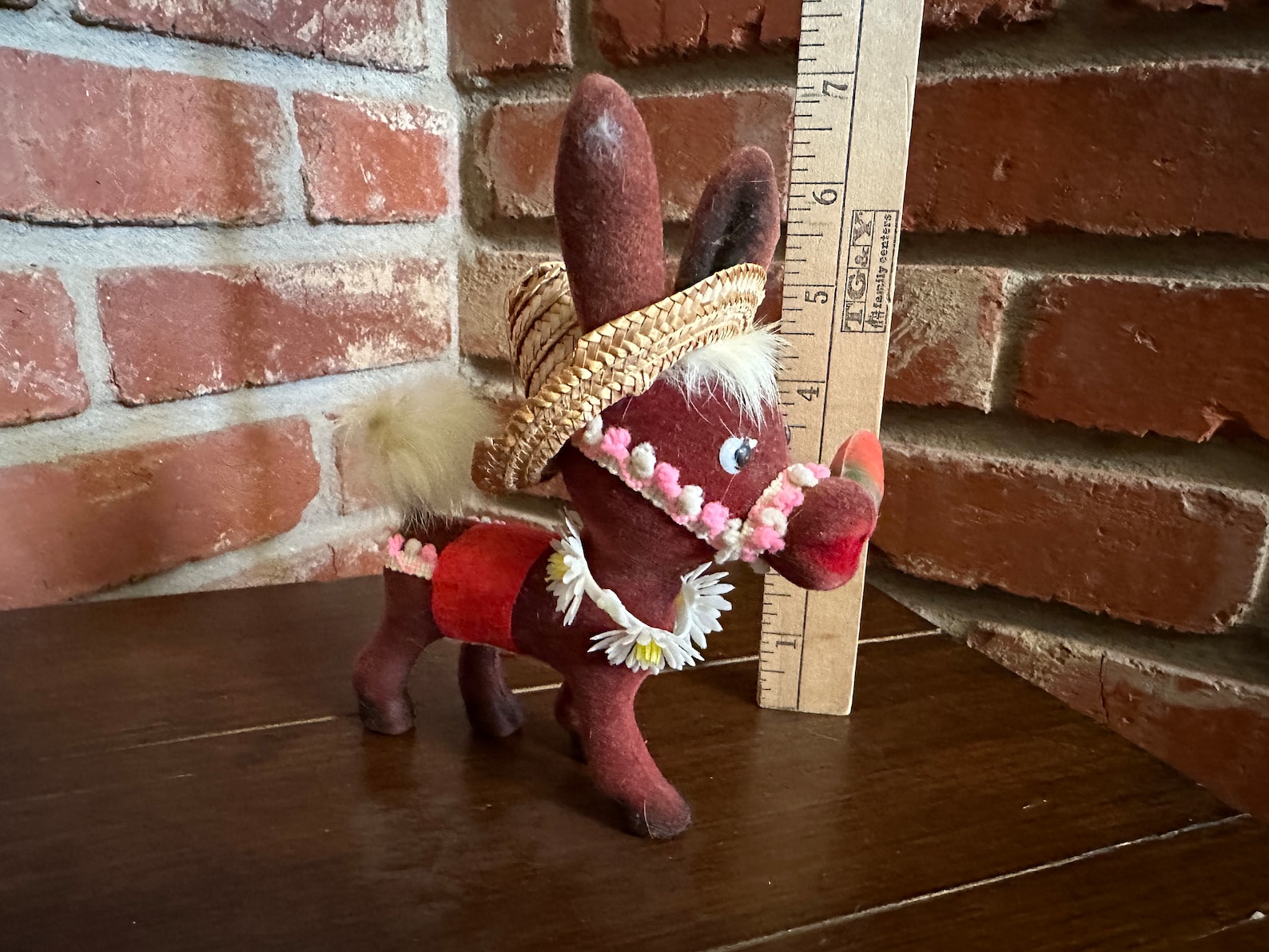 1950s Vintage Flocked Donkey With Straw Hat & White Fuzzy, Furry Tail ...