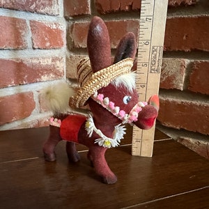 1950s Vintage Flocked Donkey With Straw Hat & White Fuzzy, Furry Tail ...