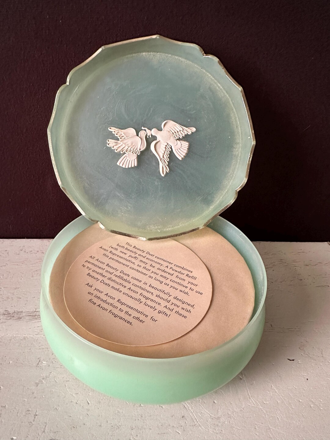 Vintage AVON rapture Beauty Dust Vanity Dresser Plastic Container With ...