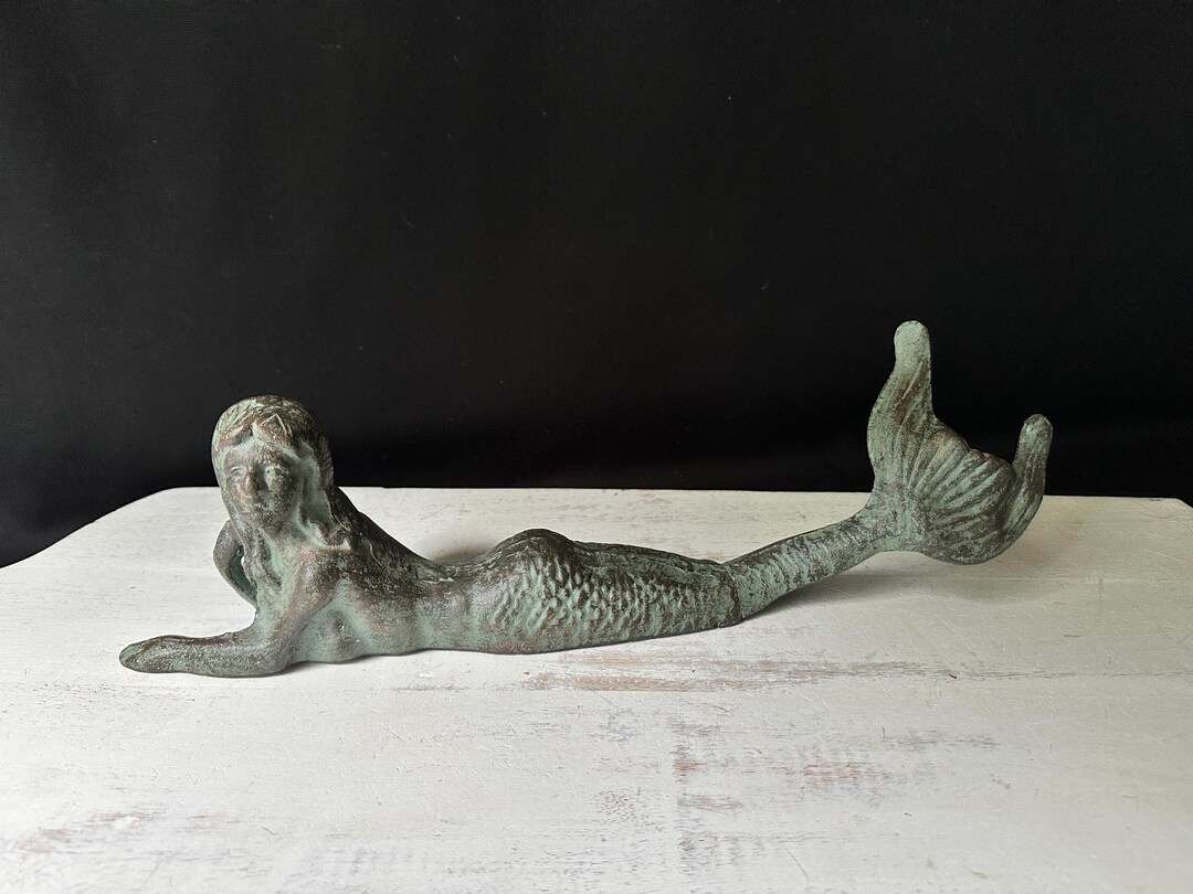 Vintage Cast Iron Mermaid Statue: Bronze & Aqua Outdoor Decor - Etsy