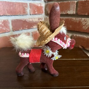1950s Vintage Flocked Donkey With Straw Hat & White Fuzzy, Furry Tail ...