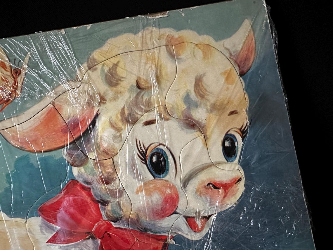 Vintage 1950's PRIZE ART Puzzel 18x14 "my Name is FRISKY-I Am A Lamb ...