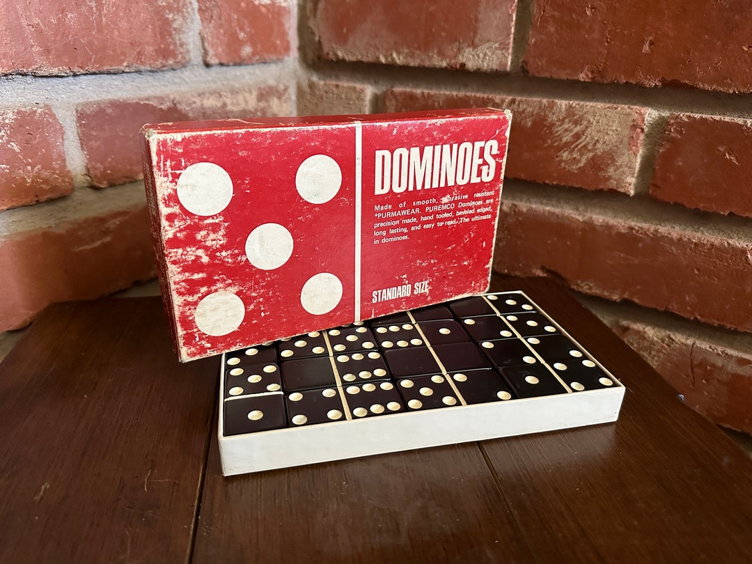 Vintage PUREMCO No. 30 Standard Black Dominoes in Iconic Original Red ...