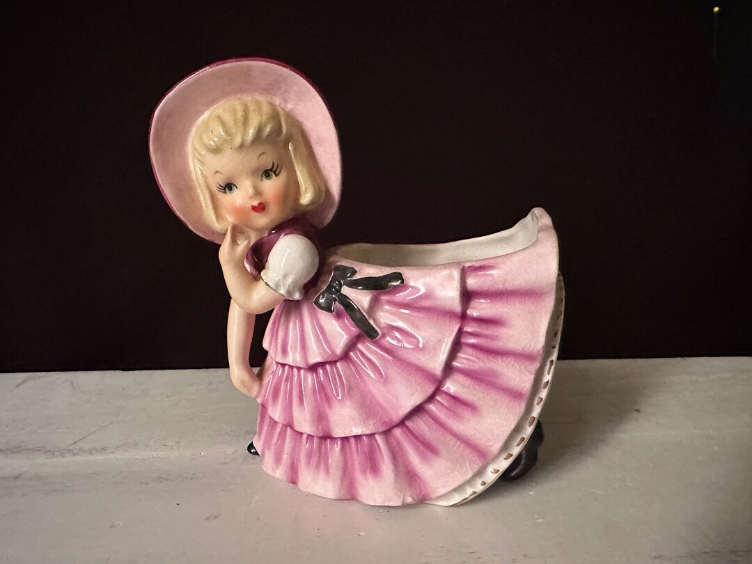 Vintage RELPO Ceramic Planter Little Blonde Girl in A Mauve Dress With ...