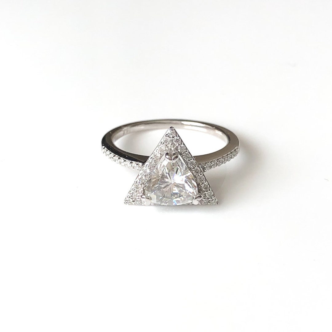 Triangle Engagement Ring, White Gold, Moissanite, Trillion Cut Ring ...