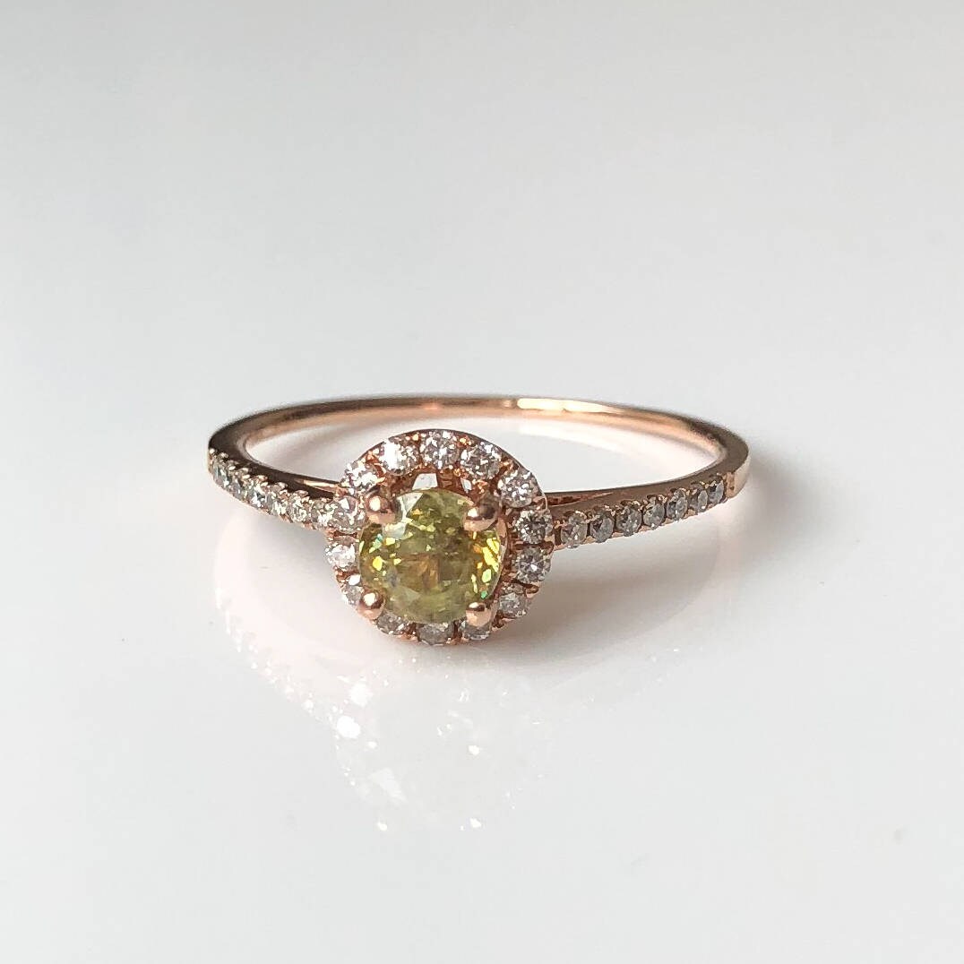 Sphene Ring, Unique Engagement Ring, Rose Gold, Yellow Gemstone, Dainty ...