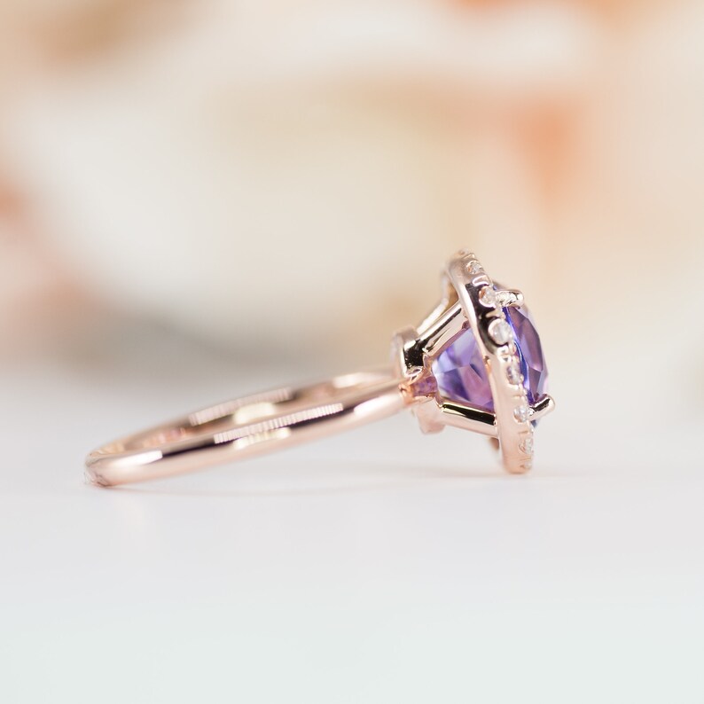 Rose Gold Amethyst Engagement Ring with Natural Conflict Free | Etsy