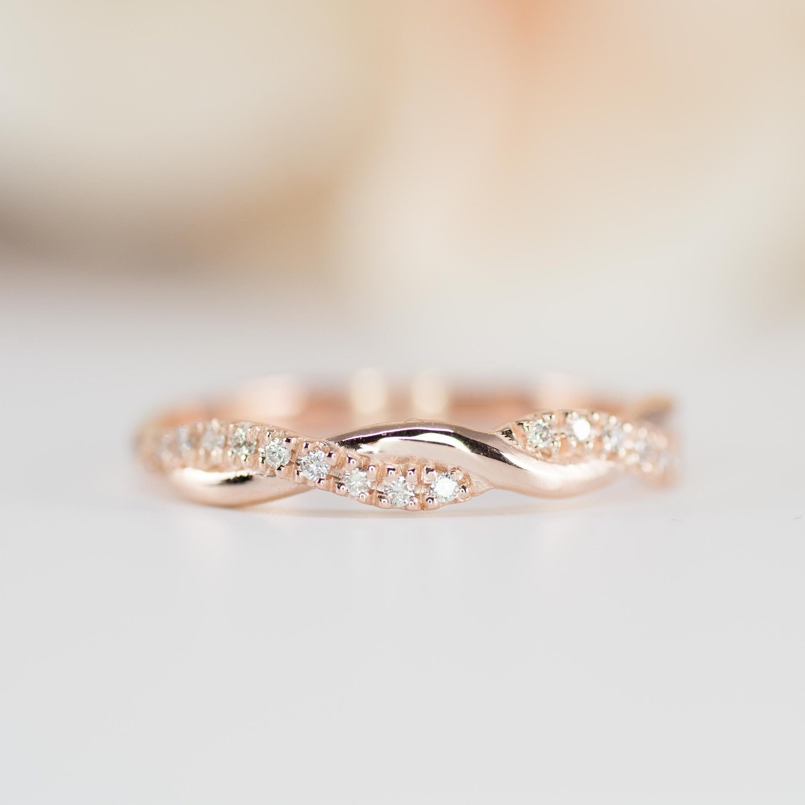 Rose Gold Twist Ring Stackable Diamonds Twist Band - Etsy