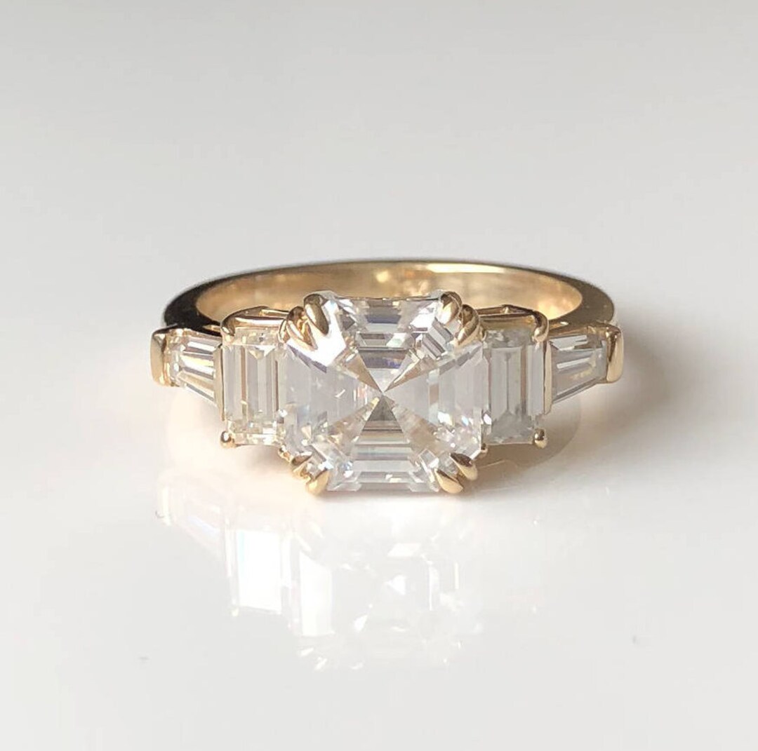 Asscher Cut Moissanite Engagement Ring, Forever One, Art Deco, 14k ...