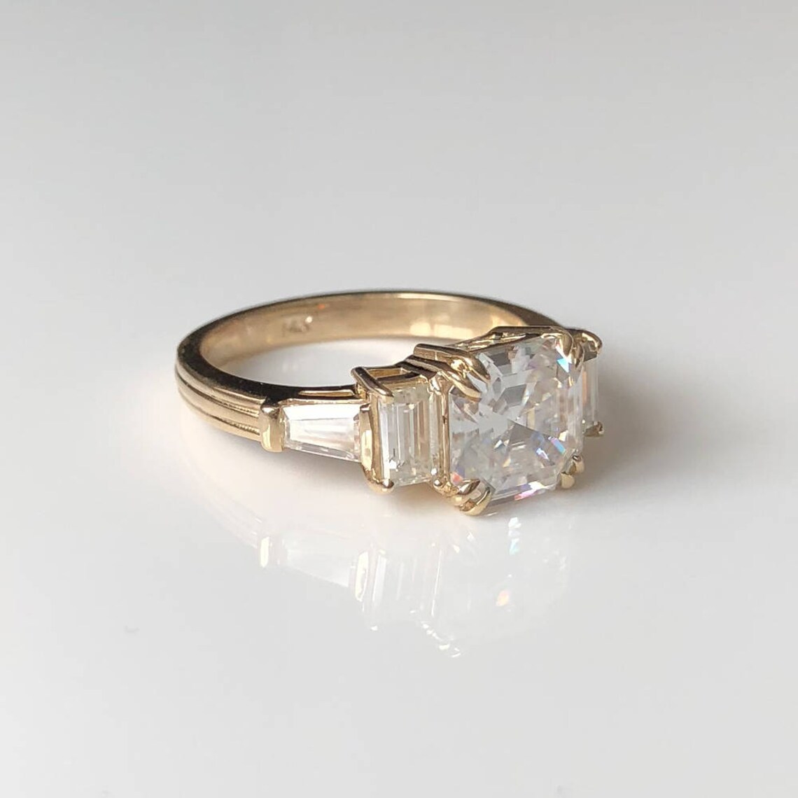 Asscher Cut Moissanite Engagement Ring, Forever One, Art Deco, 14k ...