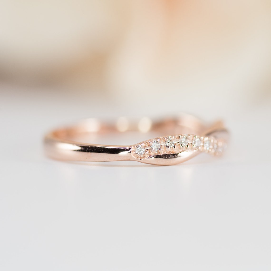 Rose Gold Twist Ring Stackable Diamonds Twist Band - Etsy