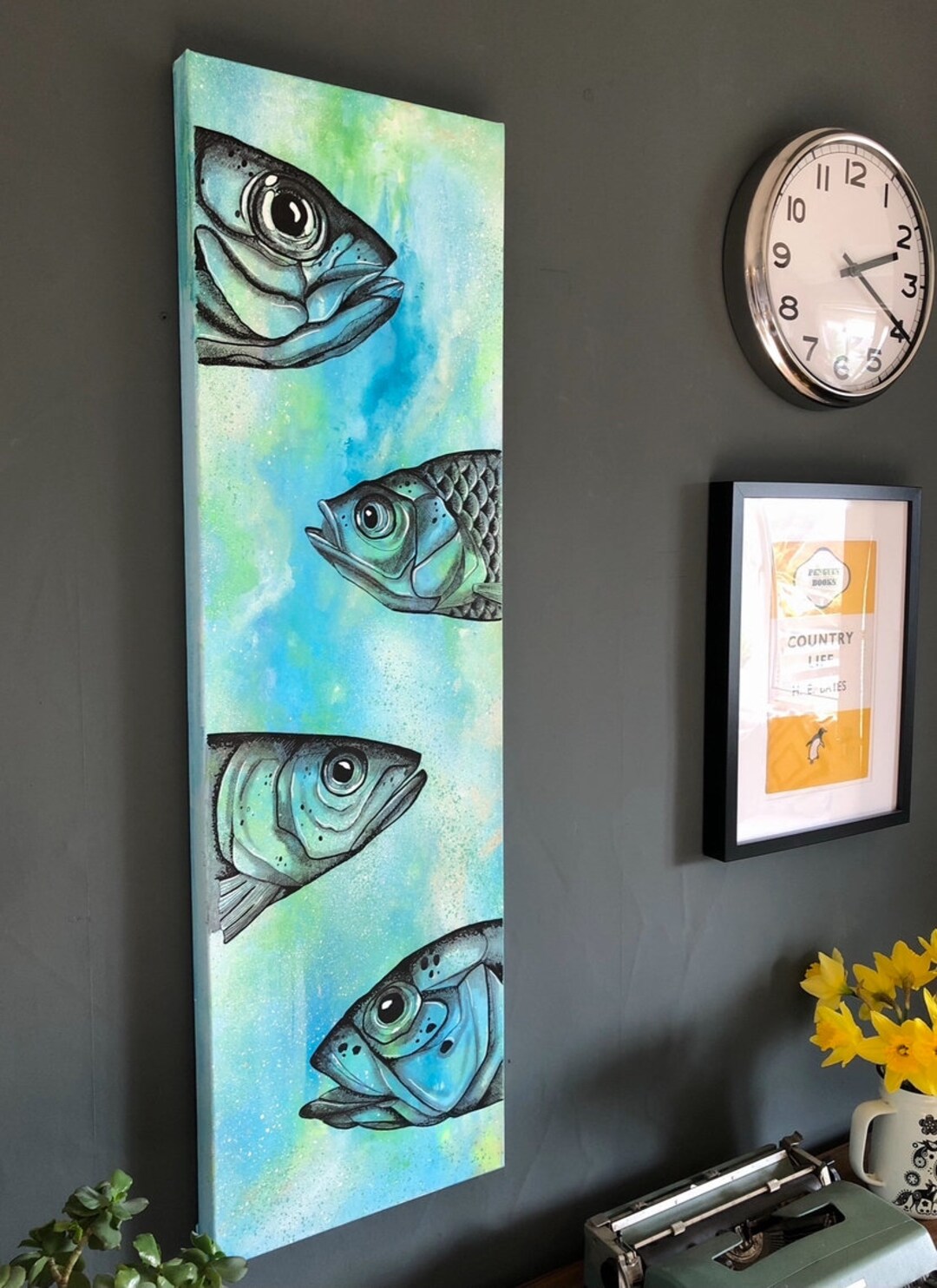 Large Hand Painted Cornish Fish Head Canvas Painting. Nautical Cornwall ...