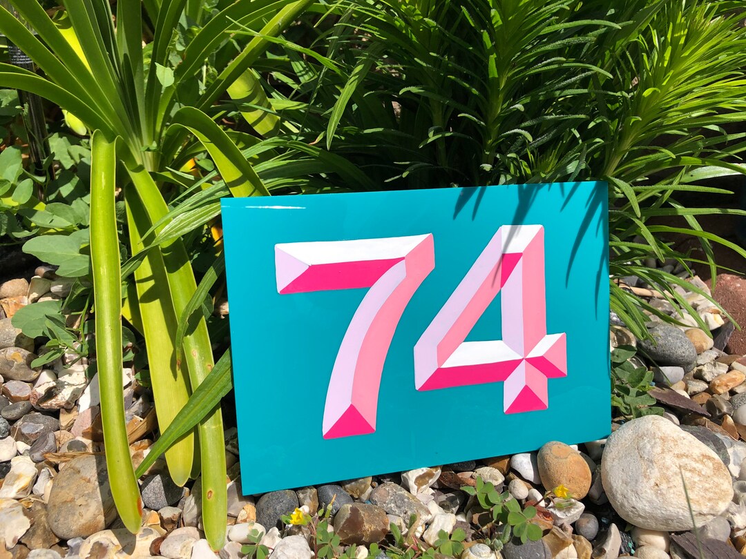 Hand Painted think Pink House Number Perspex Sign. Bevelled Design ...