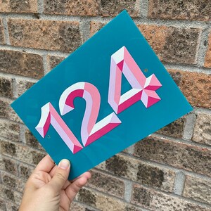 Hand Painted think Pink House Number Perspex Sign. Bevelled Design ...