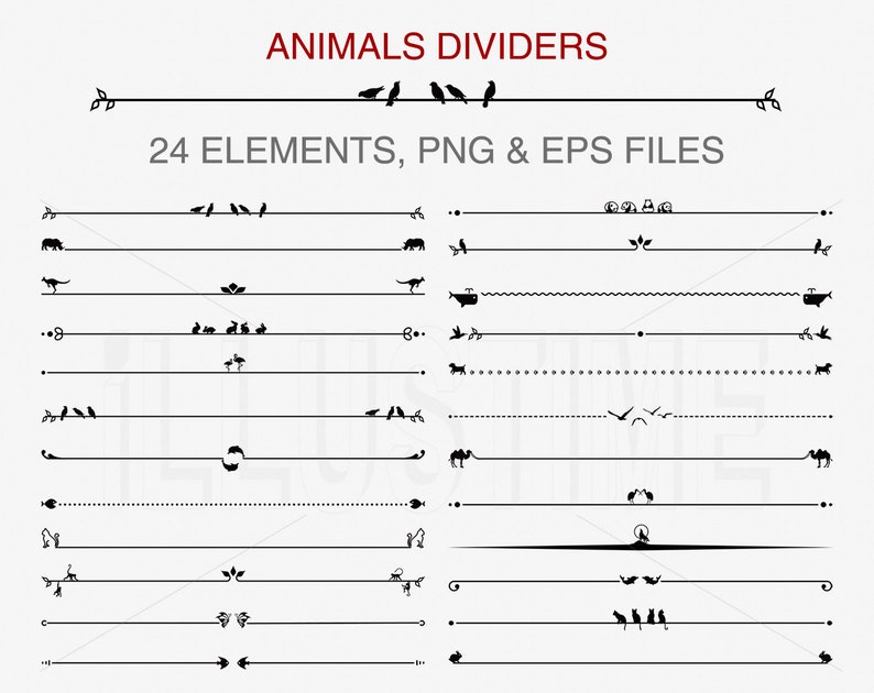 Animals Dividers Clipart - 24 Elements - EPS & PNG - Instant Download ...