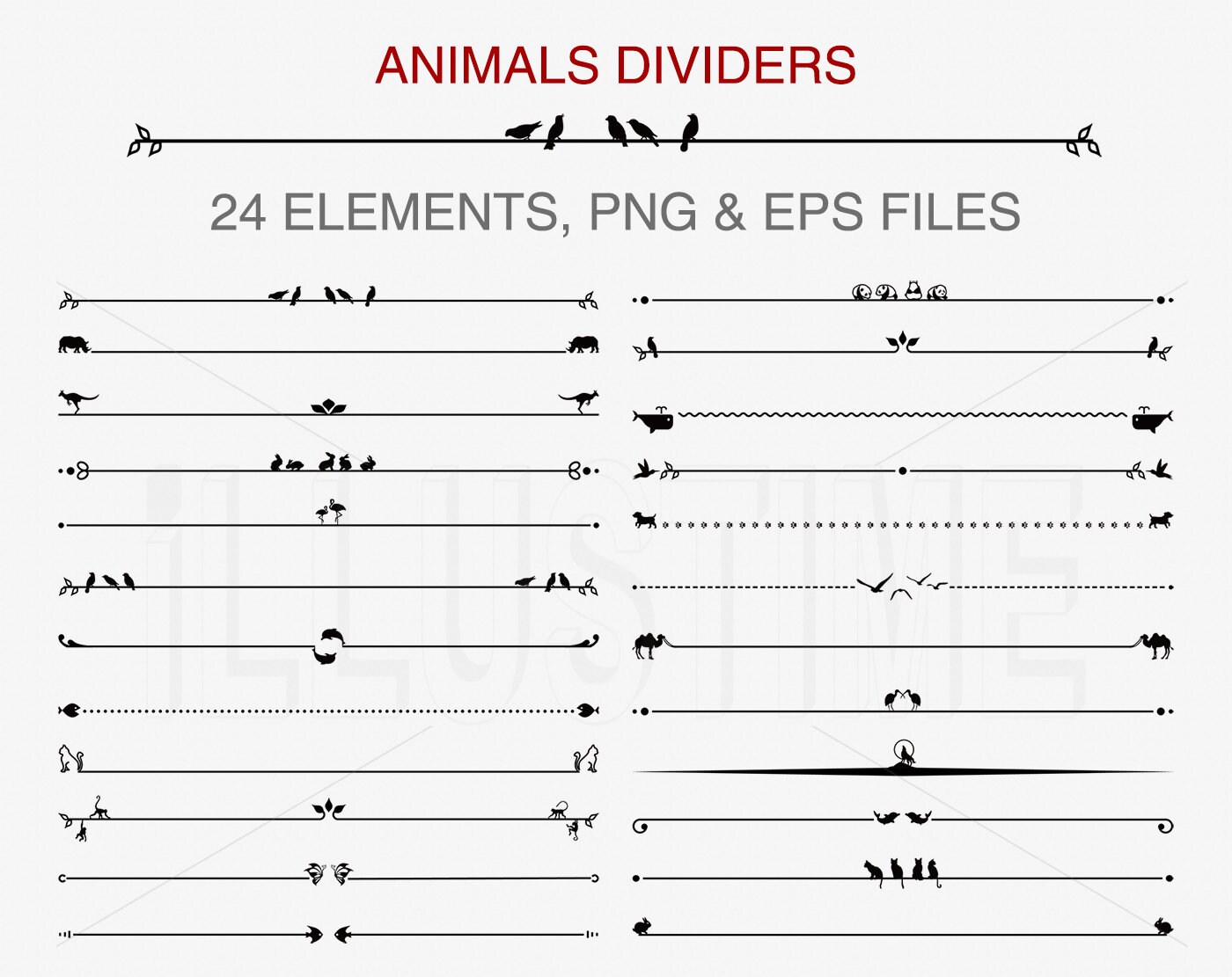 Animals Dividers Clipart - 24 Elements - EPS & PNG - Instant Download ...