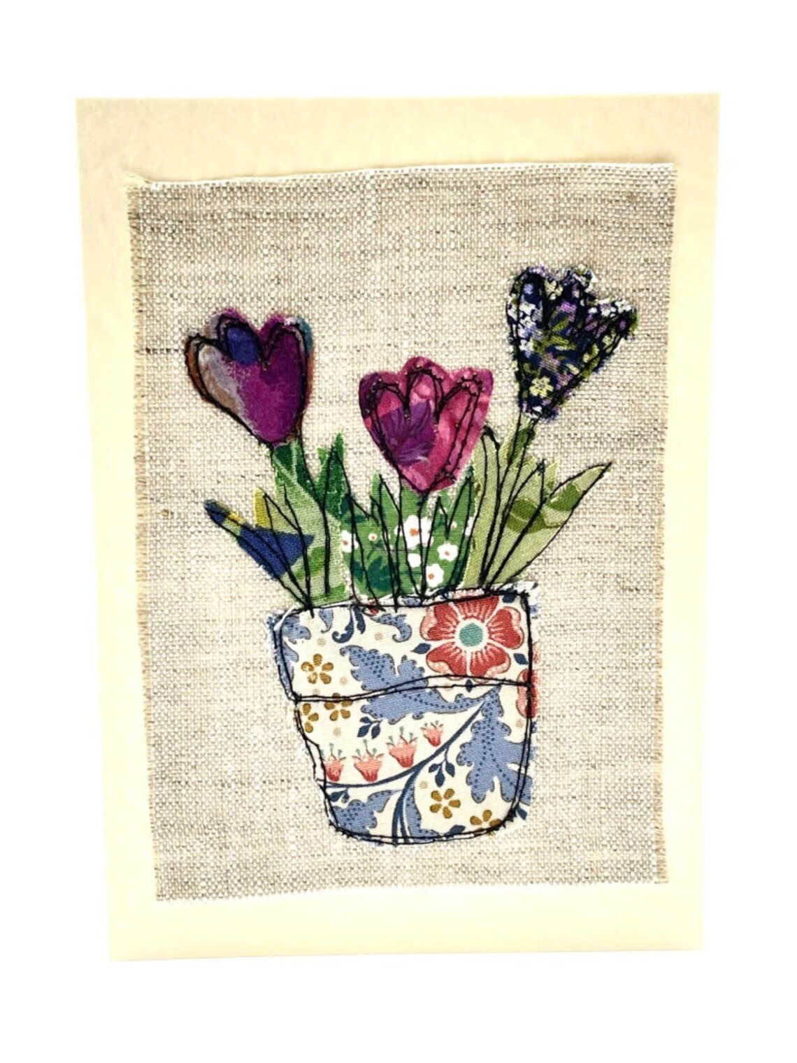 Spring Crocus Card, Original Machine Embroidered Greeting Card, Mother ...