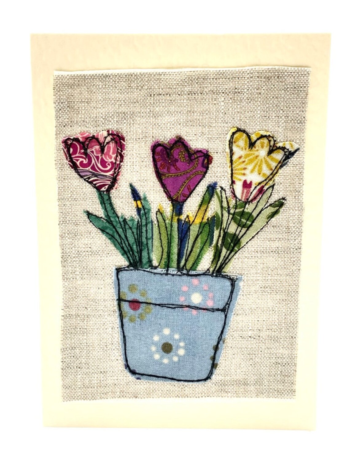Spring Crocus Card, Original Machine Embroidered Greeting Card, Mother ...