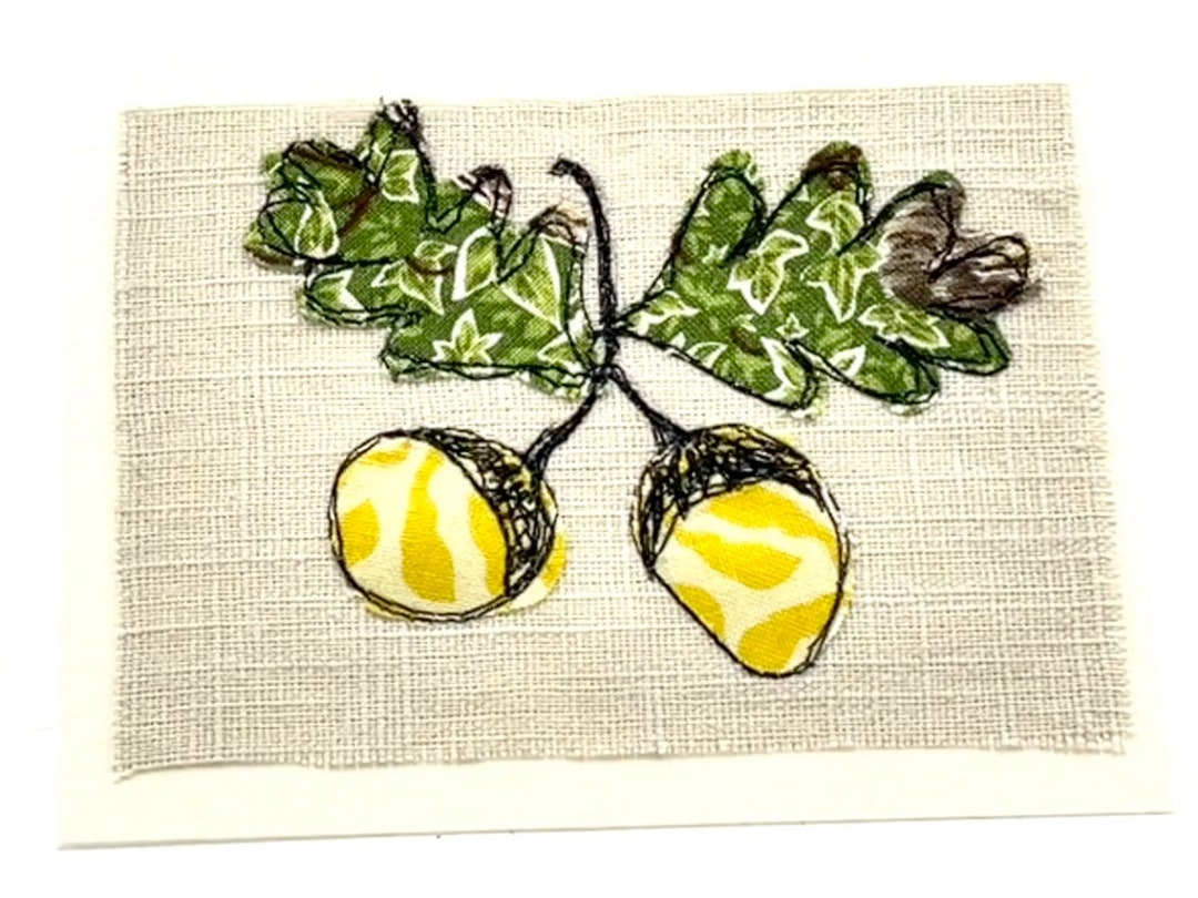 Autumn Acorn Linen Card, Handmade Embroidered Textile Art - Etsy
