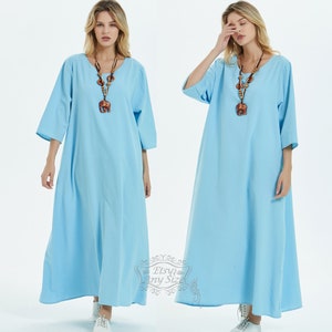 Anysize Concise Style With Side Pockets Soft Linen Dress Cotton Dress ...