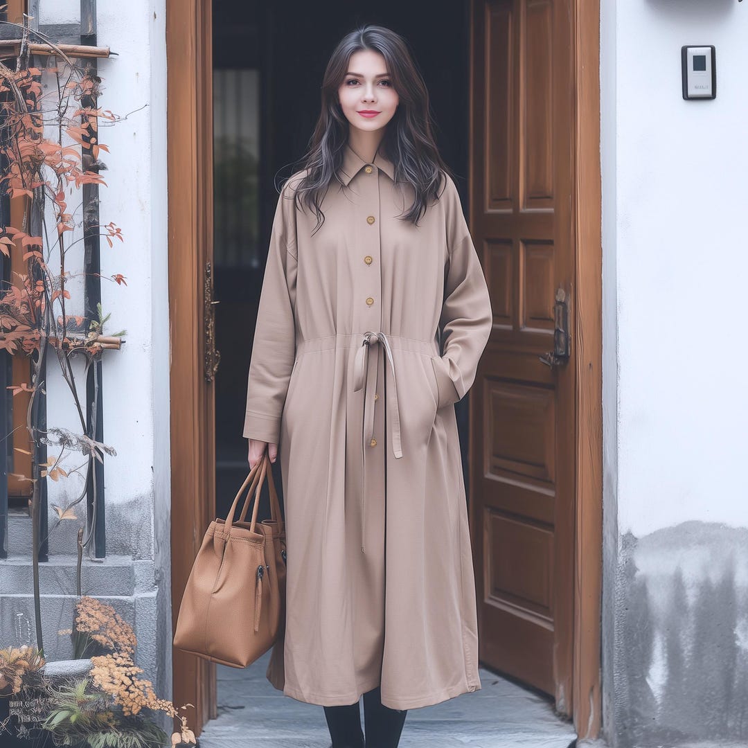 Anysize Custom Linen Cotton Coat With Draw Strings Side Pockets ...