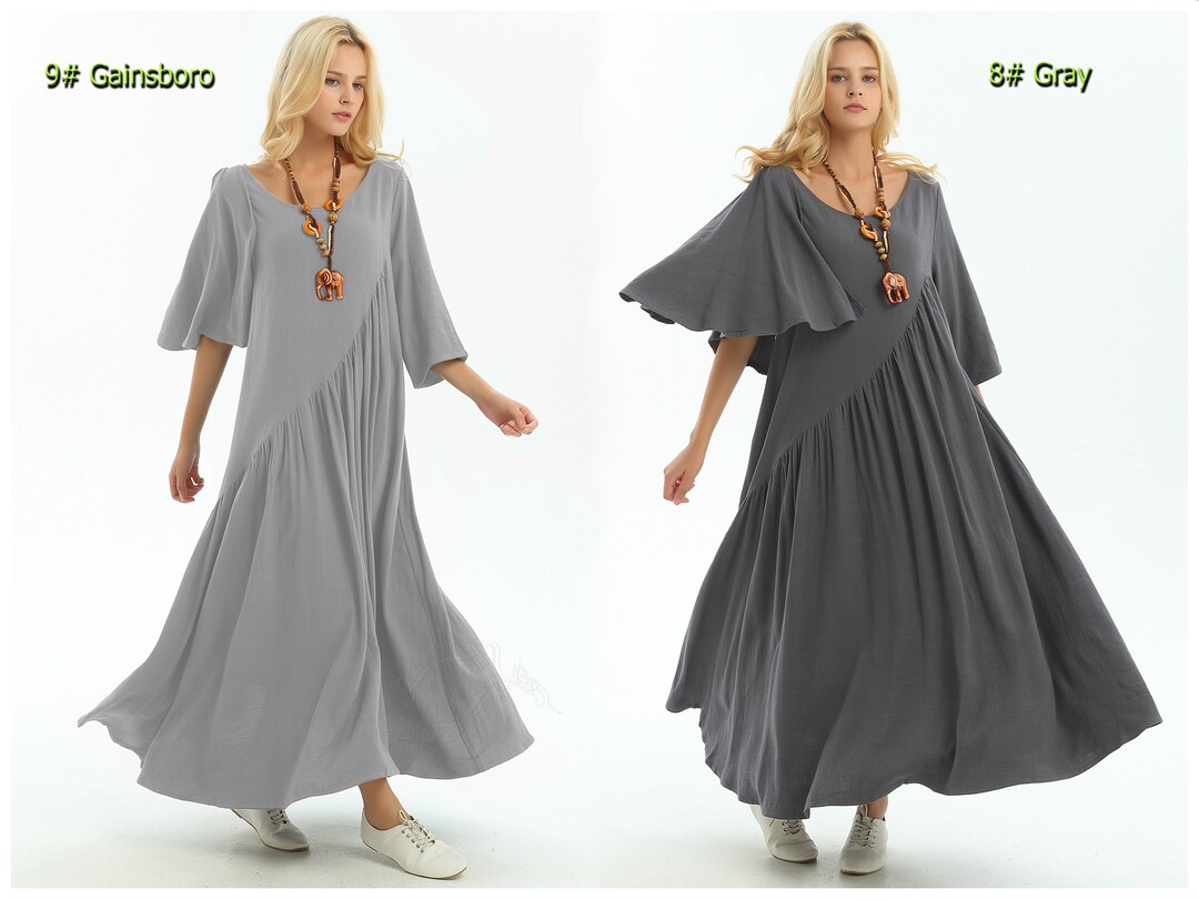 Anysize Irregular Sleeves 2.5lbs Linen Cotton Maxi Dress With Side ...