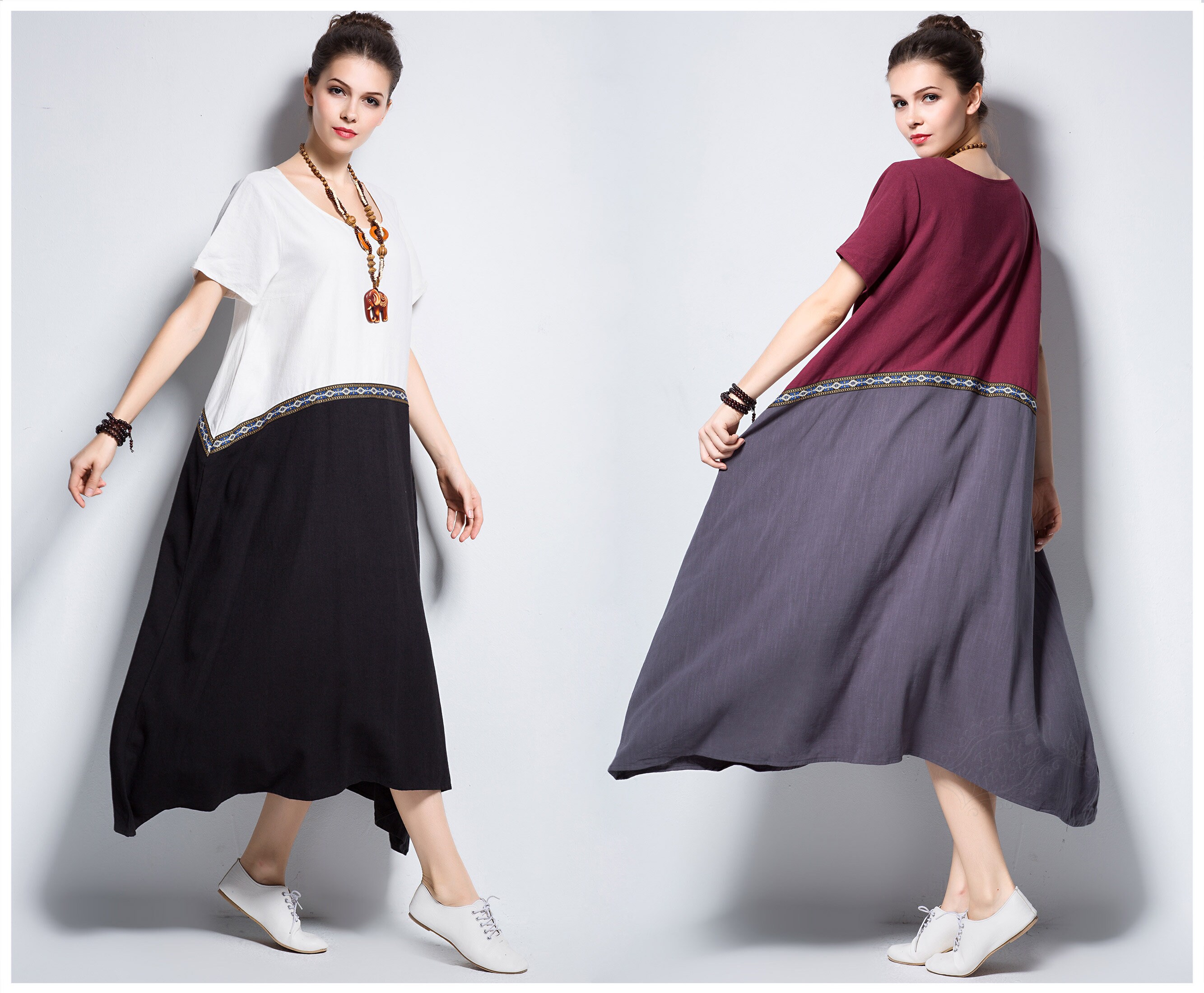 Anysize Concise Embroidery Lace Linen Dress Plus Size Dress | Etsy