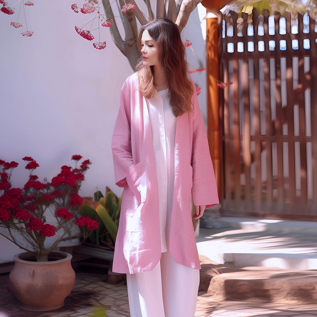 Anysize Custom Soft Linen Cotton Tunic Long Sleeves Cardigan With Patch ...