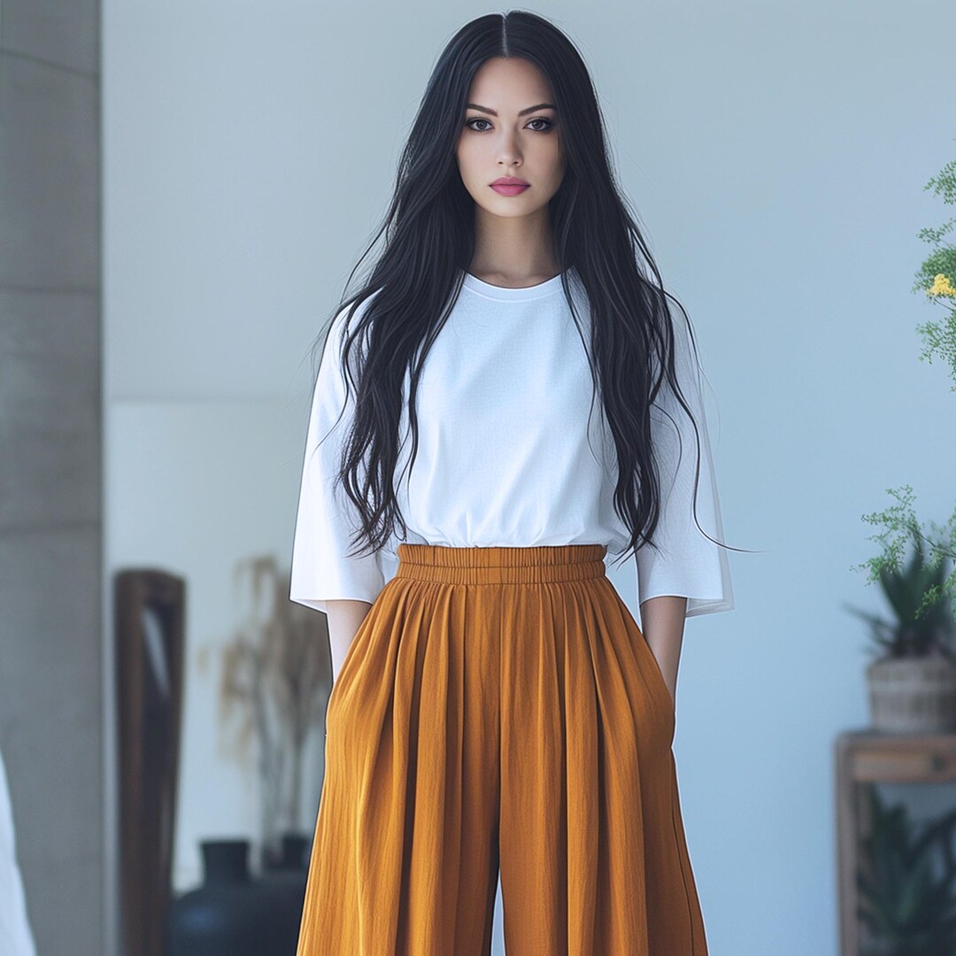 Anysize Custom 3/4 Sleeves Round Neck Tops Linen Cotton Spring Fall ...