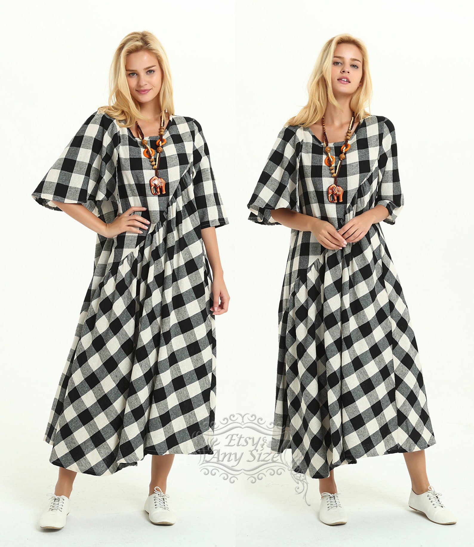 Anysize Spring Summer Dress Plaids Style Irregular Linen - Etsy