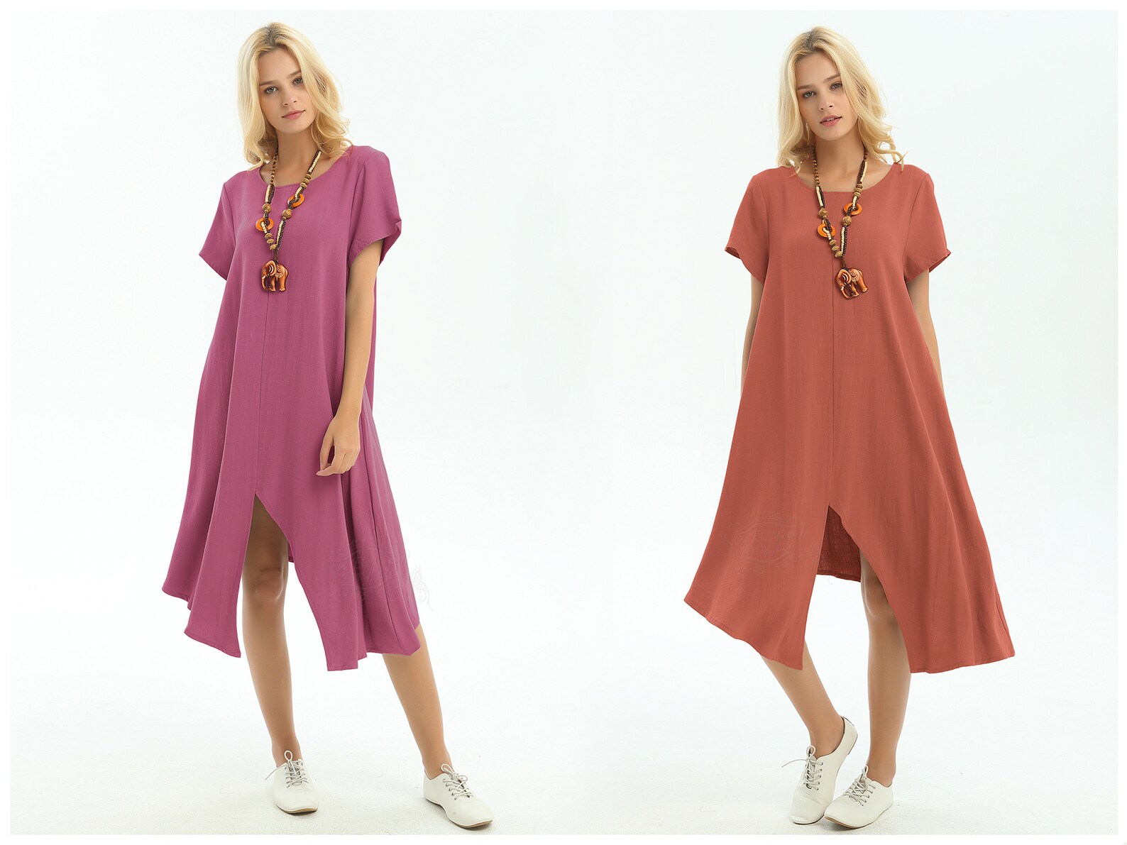 Anysize Front Middle Split Design Soft Linen Dress Short - Etsy