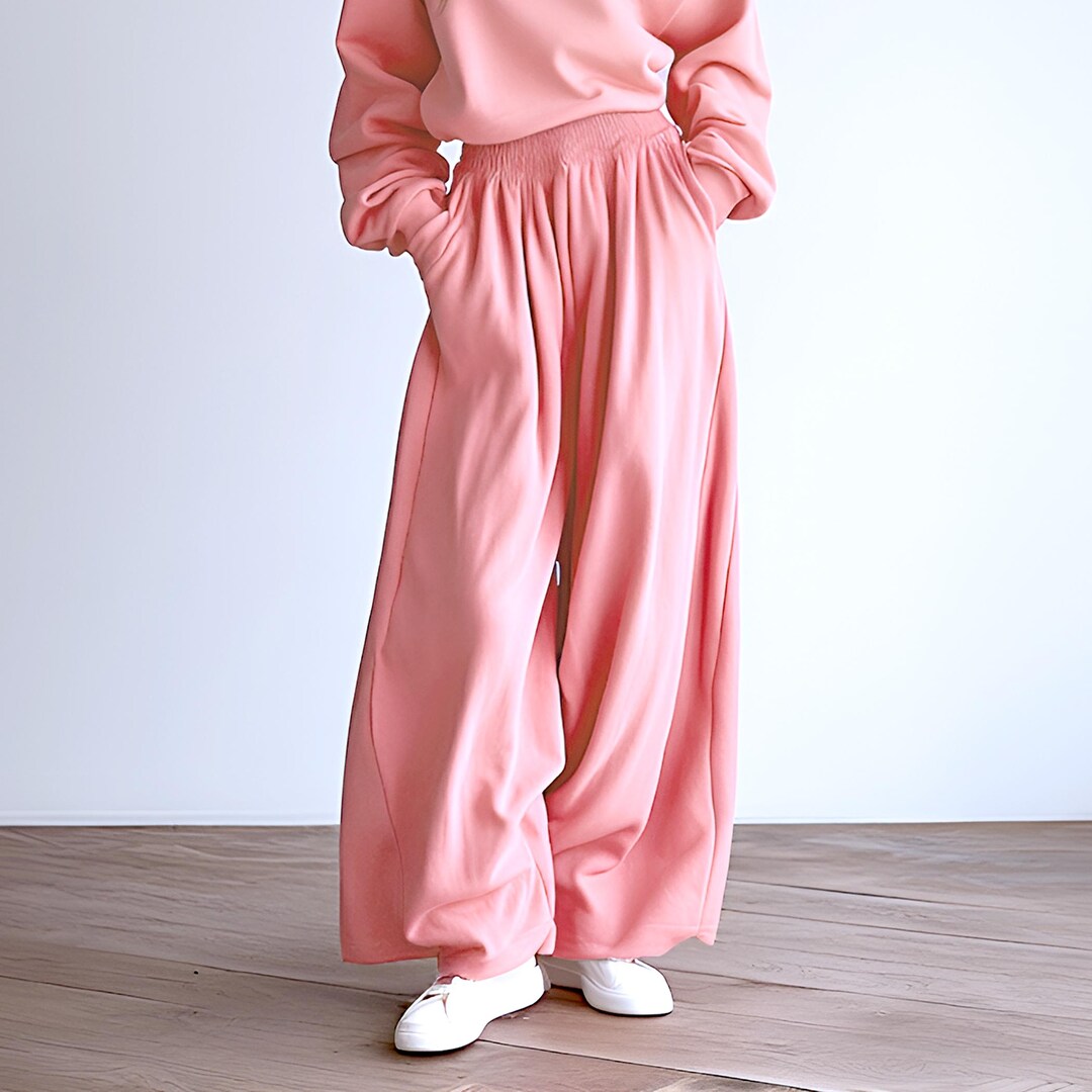 Anysize Custom Wide Leg Thick Cotton Elastic Waist Pants With Side ...