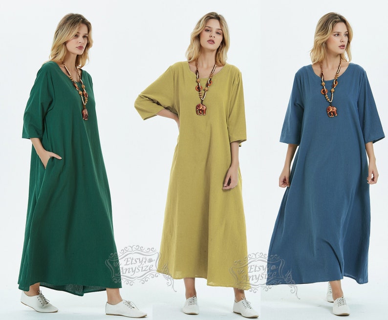 Anysize Concise Style With Side Pockets Soft Linen Dress - Etsy