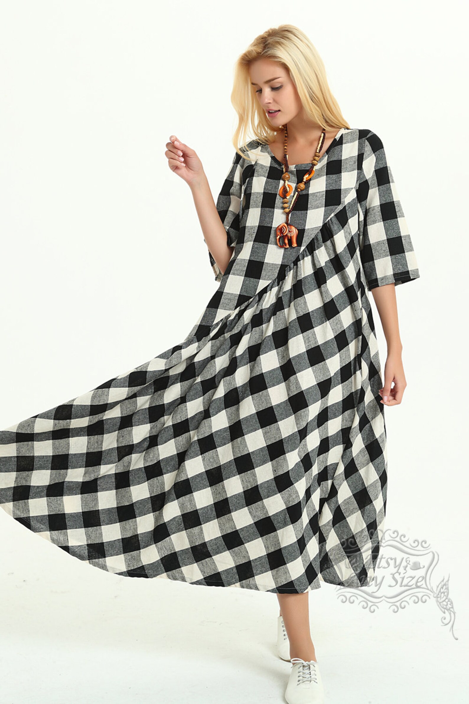 Anysize Spring Summer Dress Plaids Style Irregular Linen - Etsy