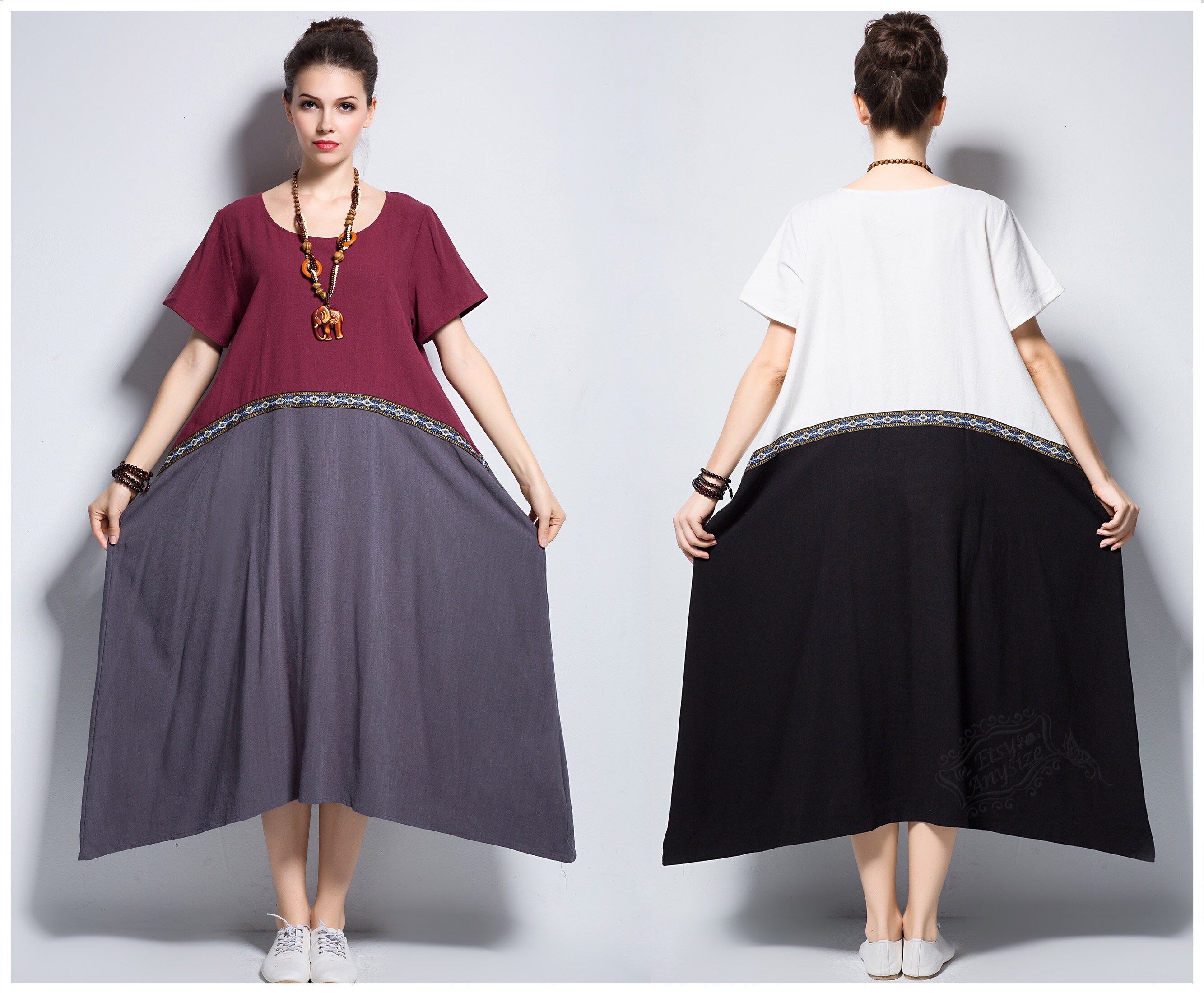 Anysize Concise Embroidery Lace Linen Dress Plus Size Dress | Etsy