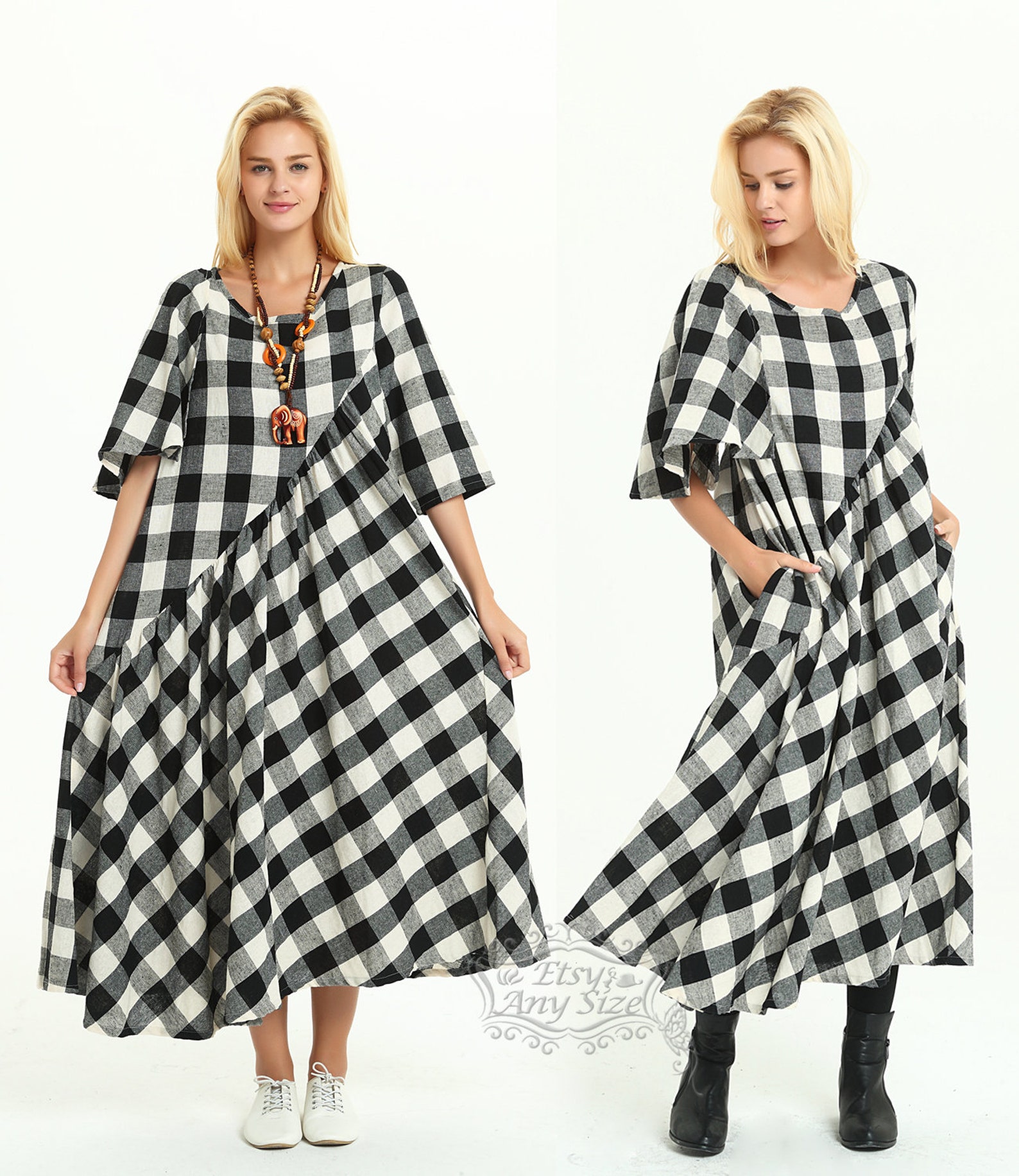 Anysize Spring Summer Dress Plaids Style Irregular Linen - Etsy