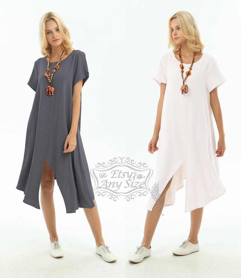 Anysize Front Middle Split Design Soft Linen Dress Short - Etsy