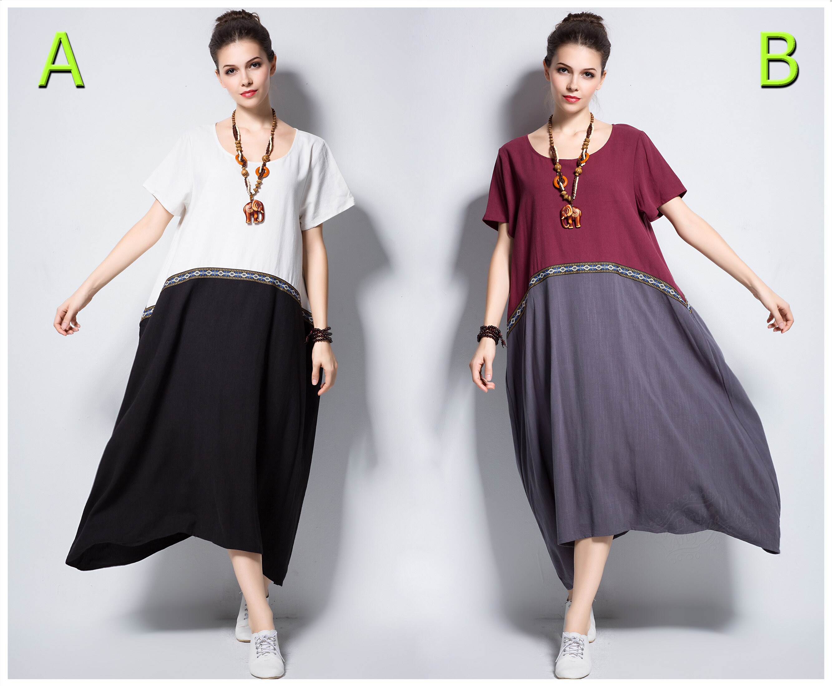 Anysize Concise Embroidery Lace Linen Dress Plus Size Dress | Etsy