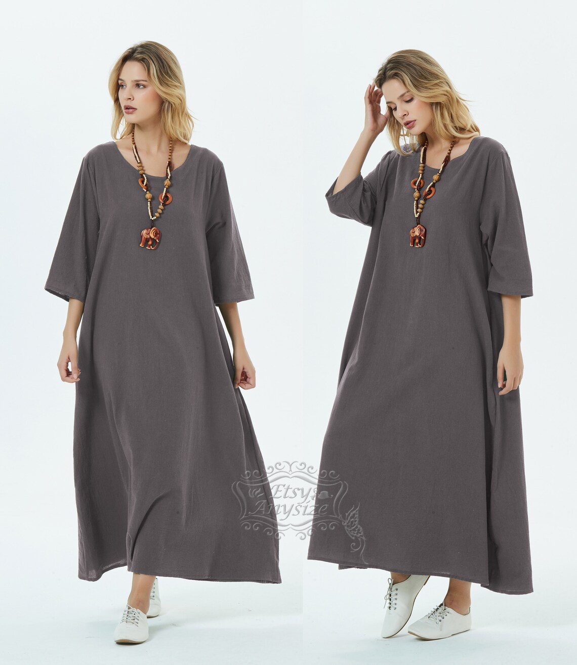 Anysize Concise Style With Side Pockets Soft Linen Dress - Etsy