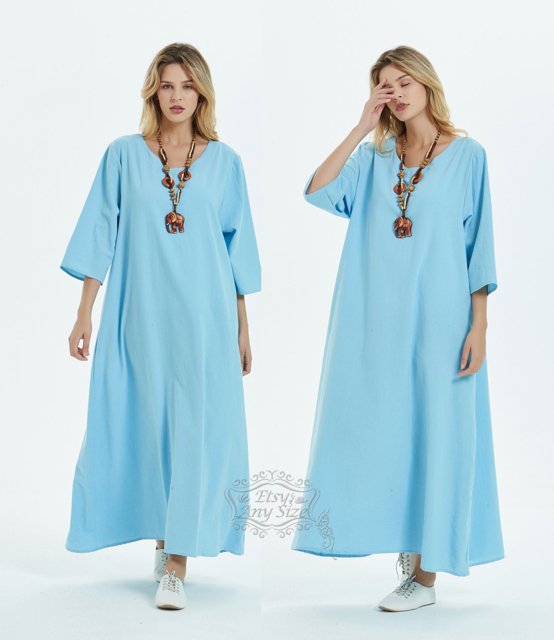 Anysize Concise Style With Side Pockets Soft Linen Dress - Etsy