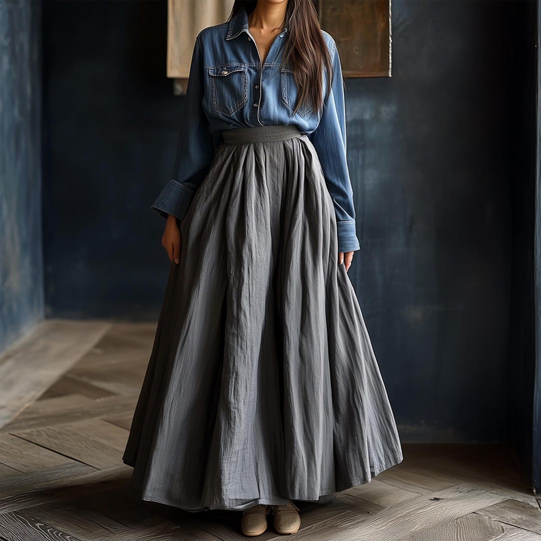 Anysize Custom Back Elastic Waist Maxi Skirt With Pockets Plus Size ...