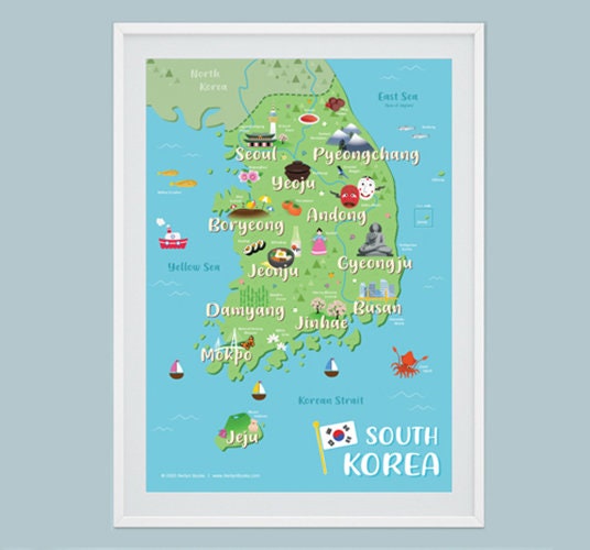 Illustrated Map of South Korea | Educational Home Decor Gifts ...
