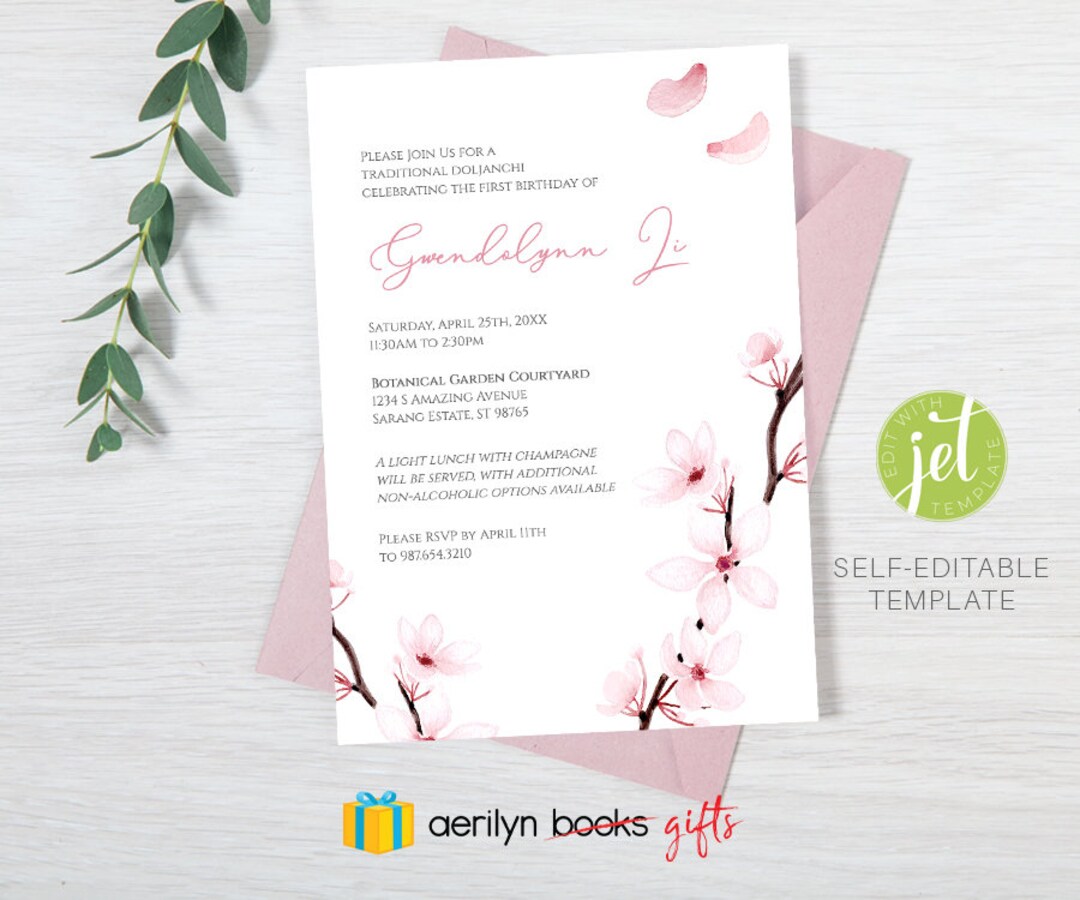 Cherry Blossom First Birthday Invitation | Korean Dohl | Doljanchi ...