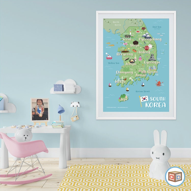 Illustrated Map of South Korea | Educational Home Decor Gifts ...