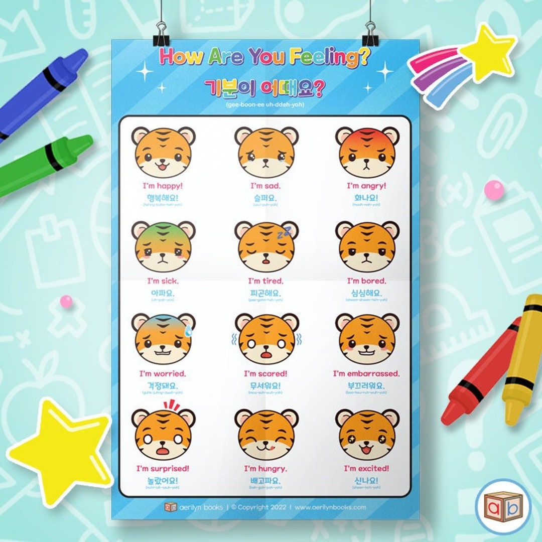 How Are You Feeling Poster | Educational Bilingual Gift | Korean Hangul ...