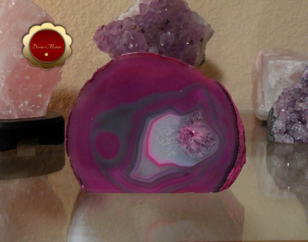 Pink Agate Slice, Agate Geode, Fuchsia Geode, Dyed Agate Slice ...