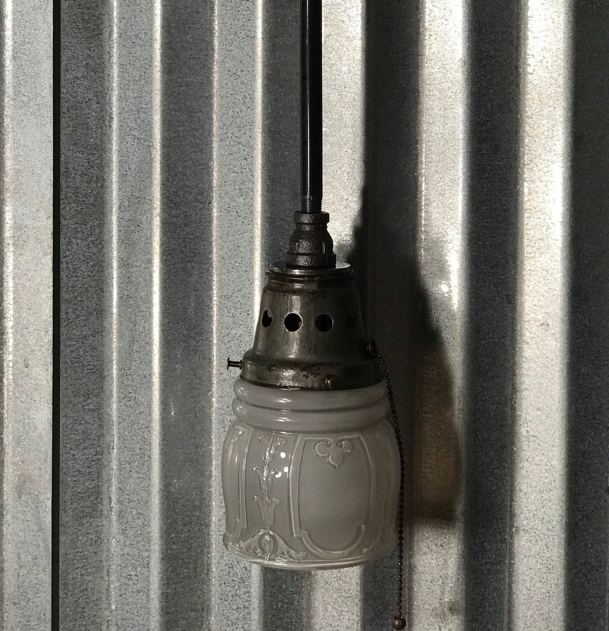 ANTIQUE VTG Industrial Pendant Light W/ Glass Gas Light Shade | Etsy