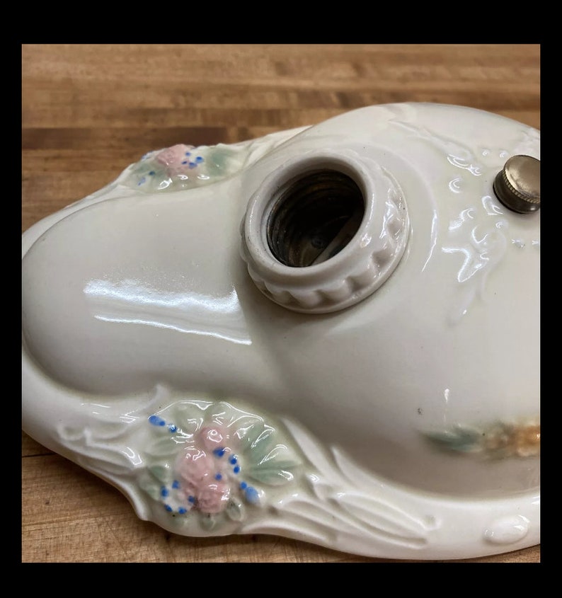 Vintage 1940's Porcelier Porcelain Light Fixture - Hand Painted Flowers ...