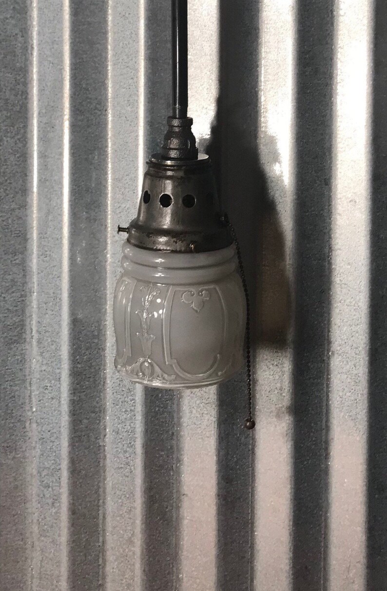 ANTIQUE VTG Industrial Pendant Light W/ Glass Gas Light Shade | Etsy